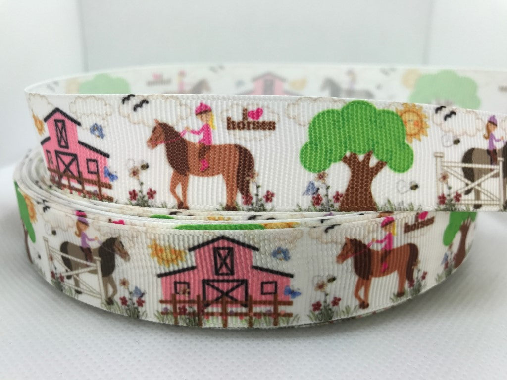 22mm Grosgrain Ribbon – Horses & Barnyard Design - TCD Supplies
